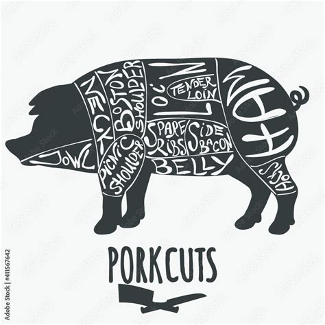 Pork Cuts Butchery Diagram Vector Illustration Stock Vector Adobe Stock