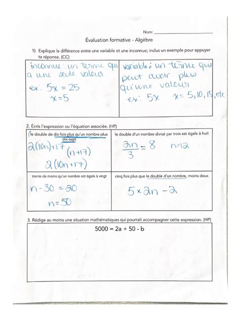 1 Explique La Différence Entre Une Variable Et Une Inconnue Pdf
