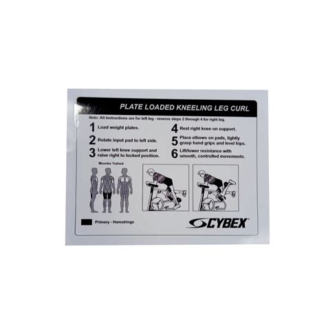 Cybex 5000 Plate Loaded Kneeling Leg Curl Instruction Decal 8 X 6 Fitness Parts Direct