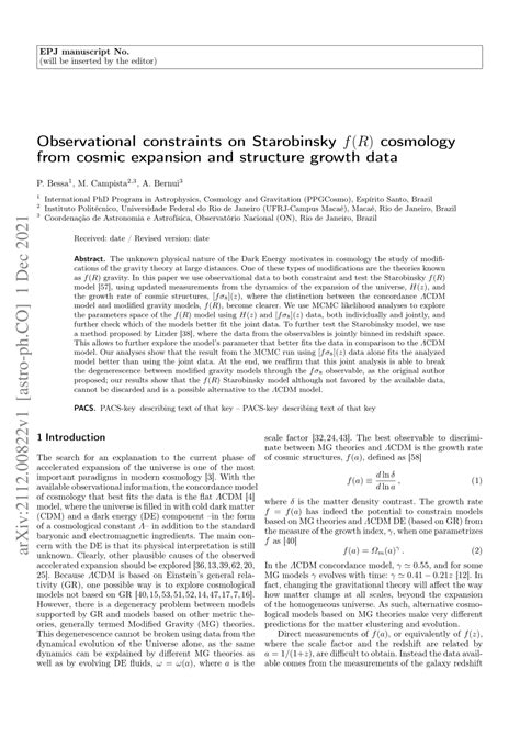 Pdf Observational Constraints On Starobinsky Fr Cosmology From
