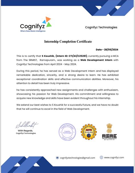 Koushik S On Linkedin Cognifyz Cognifyztech Internshipcompleted