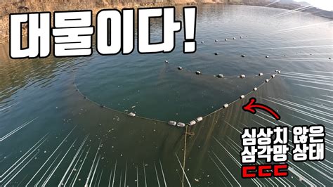 터졌던 삼각망을 다시 설치하고 이틀 만에 갔더니 왠 대물이 YouTube
