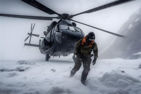 Rescue Helicopter Flying In A Snowy Landscape Neural Network Ai
