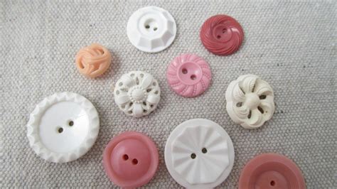 Vintage Lot Pink White Plastic Buttons Various Shades Housedress