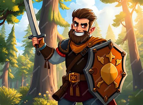 Cartoon Style Illustration Of A Strong Fantasy Warrior Premium Ai