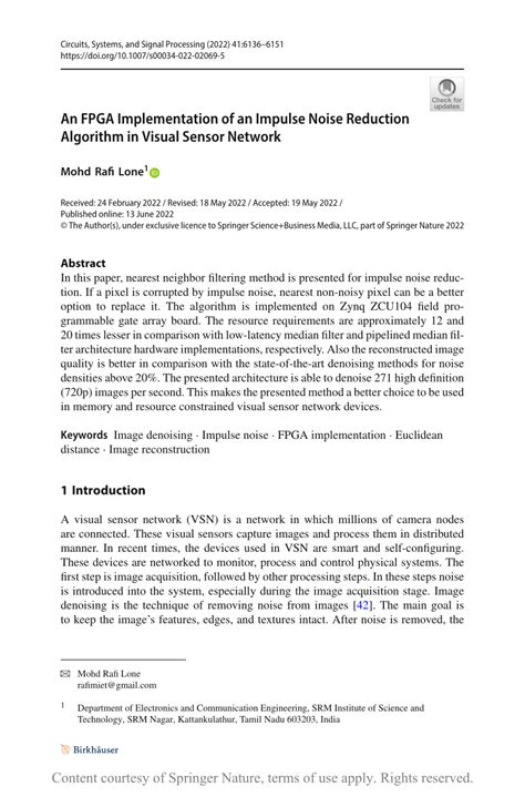 An Fpga Implementation Of An Impulse Noise Reduction Algorithm In