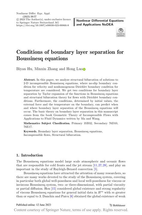 conditions of boundary layer separation for boussinesq equations