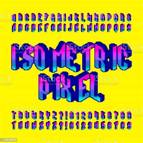 3d Isometric Pixel Alphabet Font Digital Gradient Letters And Numbers Stock Illustration ...