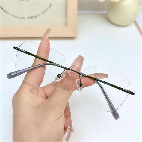 Dusk Rectangular Oval Rimless Glasses Frames Eyewear Prescription Readers Frameless Glasses Blue