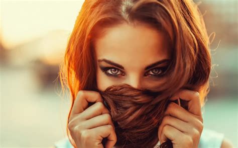 Wallpaper Sunlight Women Redhead Model Sunset Long Hair Blue