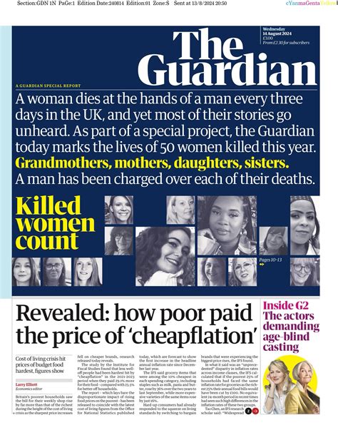 Guardian Front Page 14th Of August 2024 Tomorrows Papers Today