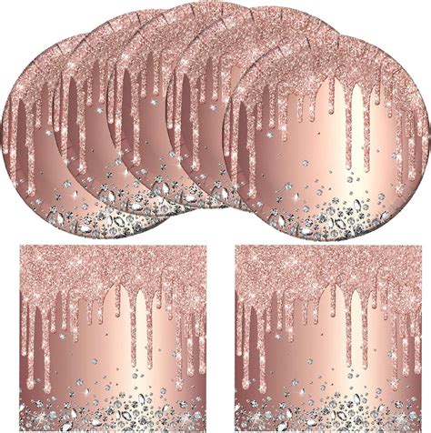 Pink Rose Gold Birthday Party Supplies 20 Plates And 20 Napkins Pink