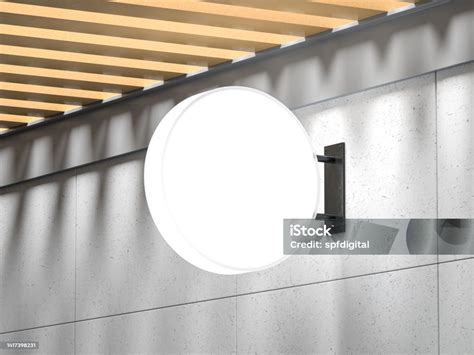 빈 흰색 둥근 상점 간판 벽에 조명 라이트 박스 모의 3d 렌더링 간판에 대한 스톡 사진 및 기타 이미지 간판 0명 거리 Istock