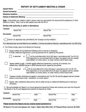 Fillable Online Nh Report Of Settlement Meeting Mediation Form NH
