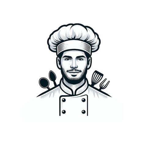 A Black And White Drawing Of A Chef With A Chef Hat On It Chef Face