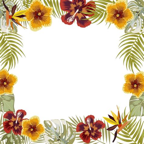 Vector Tropical Jungle Frame With Palm Tree Leaves And Flowers On White