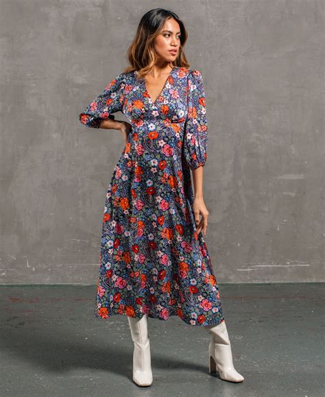 Multicoloured Floral Satin Midi Dress Needs No Label