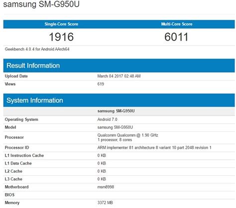 Samsung Galaxy S8 Pops Up On Geekbench With Snapdragon 835 Soc And 4 Gb Ram