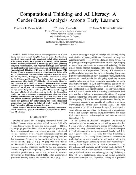 Pdf Computational Thinking And Ai Literacy A Gender Based Analysis Among Early Learners