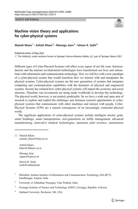 Pdf Machine Vision Theory And Applications For Cyber Physical Systems