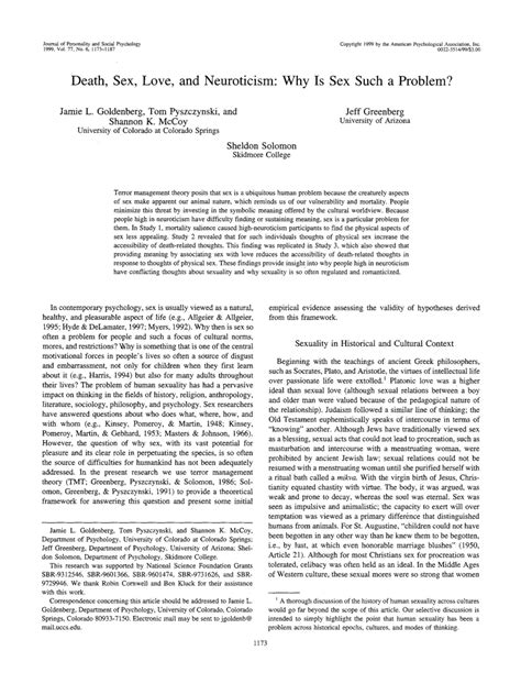 Pdf Death Sex Love And Neuroticism Why Is Sex Such A Problem