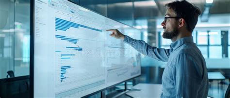 Professional Analyzing Data On Large Screen In Modern Office Business Intelligence Data