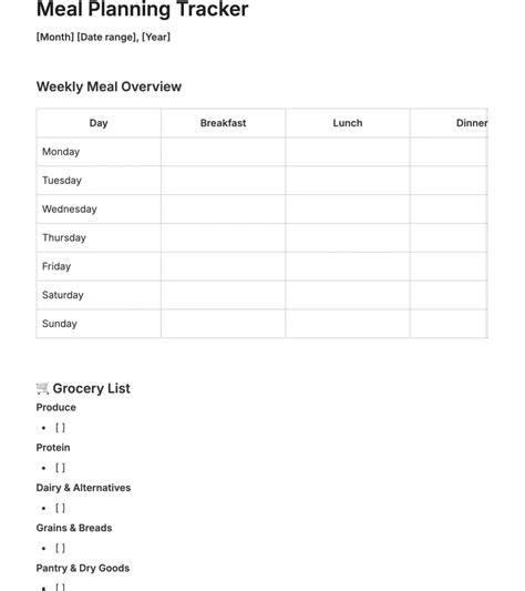 Meal Planning Tracker Template