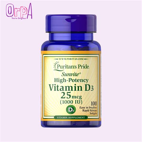 Puritan S Pride Vitamin D3 25 Mcg 1000 IU 100 Softgels Orpa
