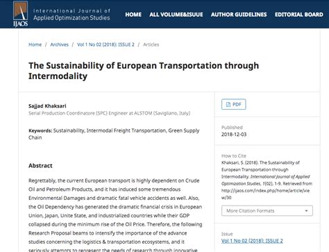 The Sustainability Of European Transportation Through Intermodality