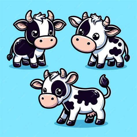 Premium Vector Set Of Three Various Cute Cows Black And White Colors