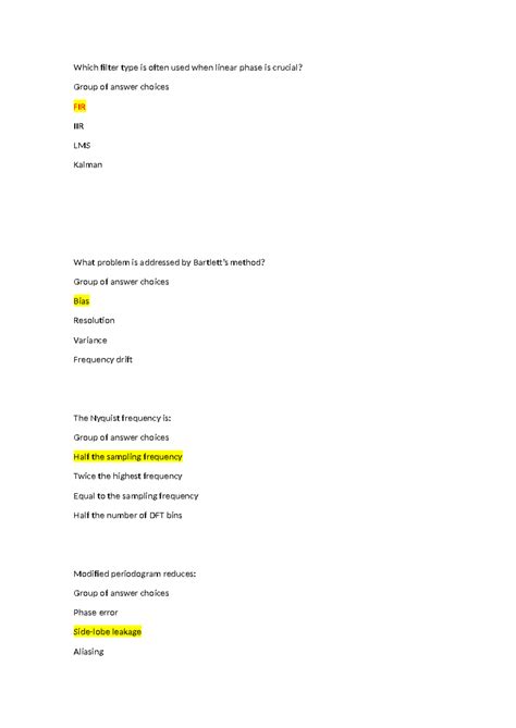 Quiz On Signal Processing Concepts And Techniques Course Code Sp101