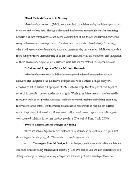 Mixed Methods Research In Nursing This Type Of Research Has Become