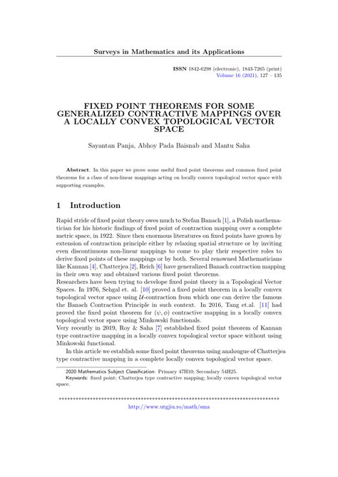 Pdf Fixed Point Theorems For Some Generalized Contractive Mappings