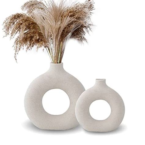 Kingbar Donut Vaas Wit Voor Pampasgras Vaas Nordic Ring Shape Moderne Deko Vaas Wit Mat Vaas