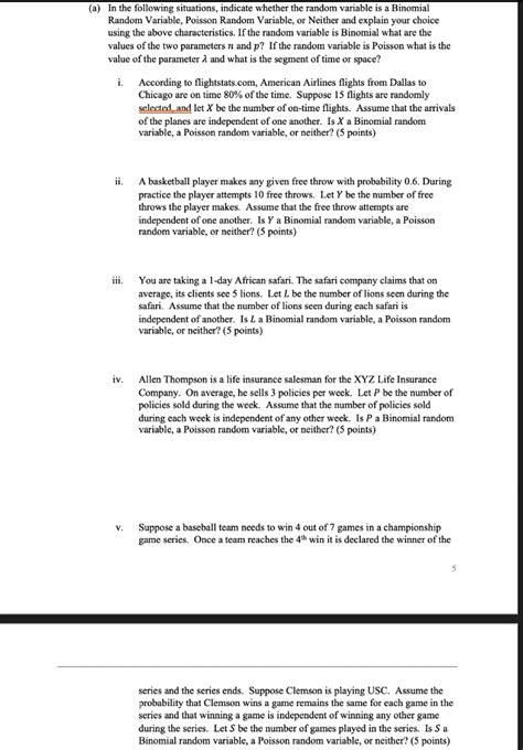 Solved In The Following Situations Indicate Whether The Random