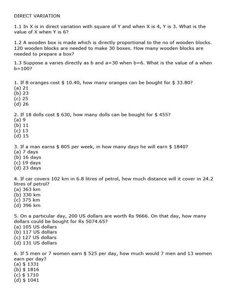 Direct Variation Pdf