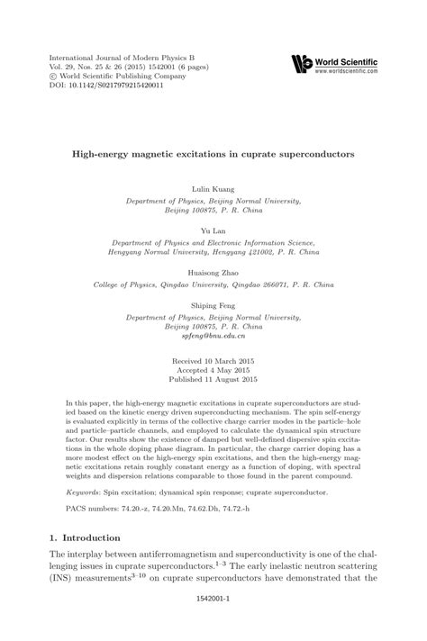 Pdf High Energy Magnetic Excitations In Cuprate Superconductors