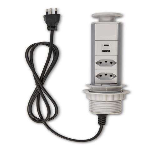 Torre de Tomada Retrátil Tomadas A USB Cinza QTMOV