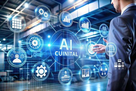 Man Interacts With Ai Powered Industrial Automation System Stock