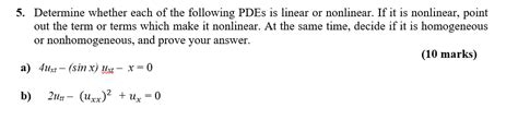 solved 5 determine whether each of the following pdes is