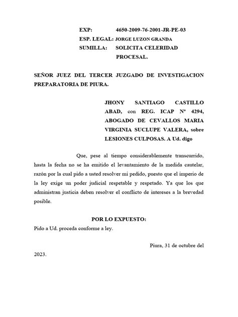 Formato Celeridad Procesal Pdf