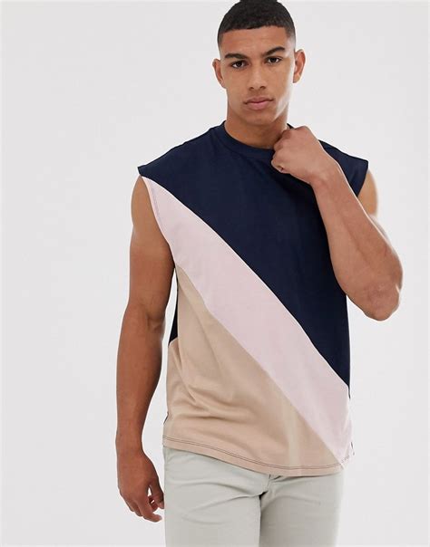 Asos Design Organic Oversized Sleeveless T Shirt With Diagonal Color