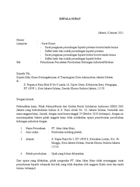 Contoh Surat Pengajuan Mediasi Pdf