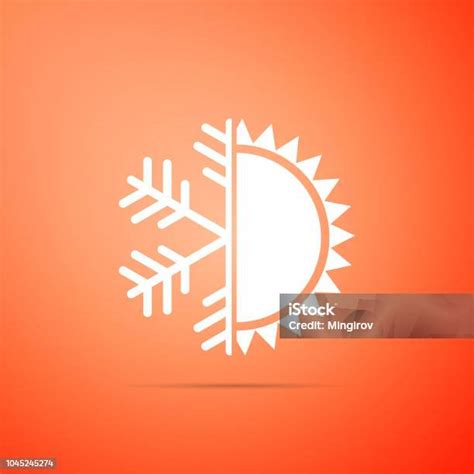 冷熱符號在橙色背景下 太陽和雪花圖示被隔離冬夏象徵平面設計向量插圖向量圖形及更多圖示圖片 圖示 寒冷的 熱度 溫度 Istock