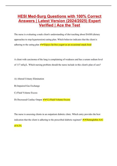 Hesi Med Surg Questions With 100 Correct Answers Latest Version