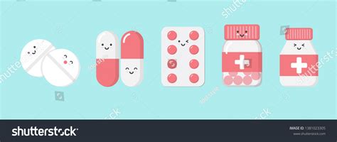 Cute Cartoon Character Pills Isometric Drugs Stock Vector Royalty Free
