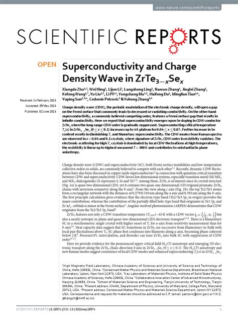 Superconductivity And Charge Density Wave In Zrte3 Xsex Zhu Et Al