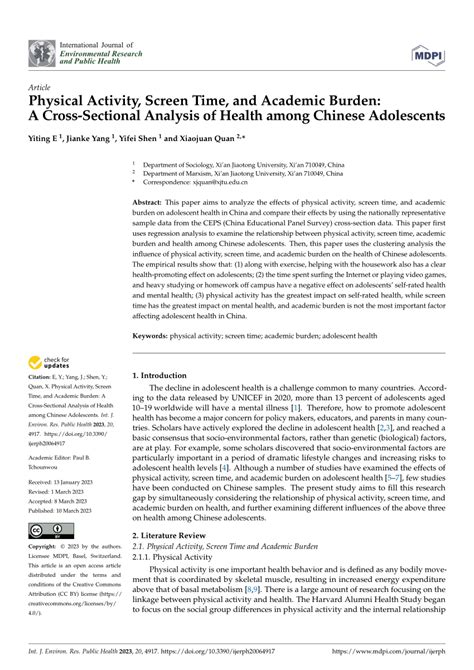 Pdf Physical Activity Screen Time And Academic Burden A Cross Sectional Analysis Of Health