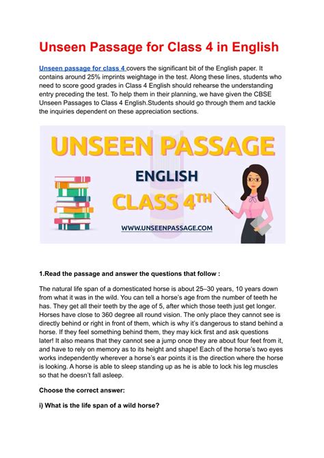 Ppt Unseen Passage For Class 4 In English Powerpoint Presentation