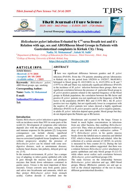Pdf Helicobacter Pylori Infection Evluated By C14 Urea Breath Test